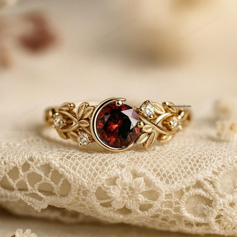 Garnet Ring Yellow Gold 9k - Etsy