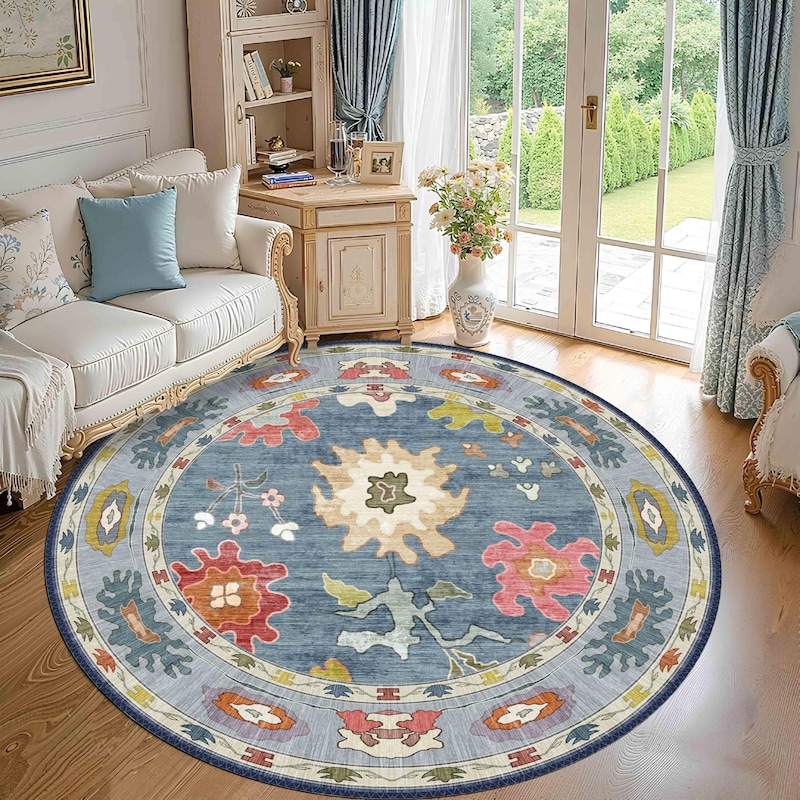 Oushak Round Rug Blue - Etsy