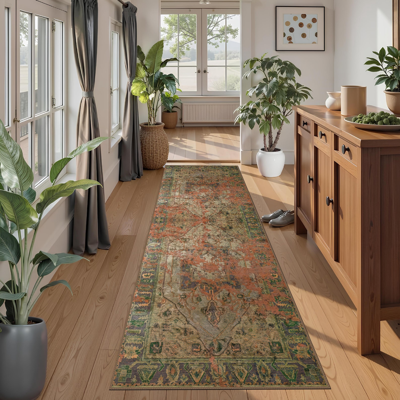 Rustic Faded Oriental Area Rug, Earth-tone Colors - Etsy