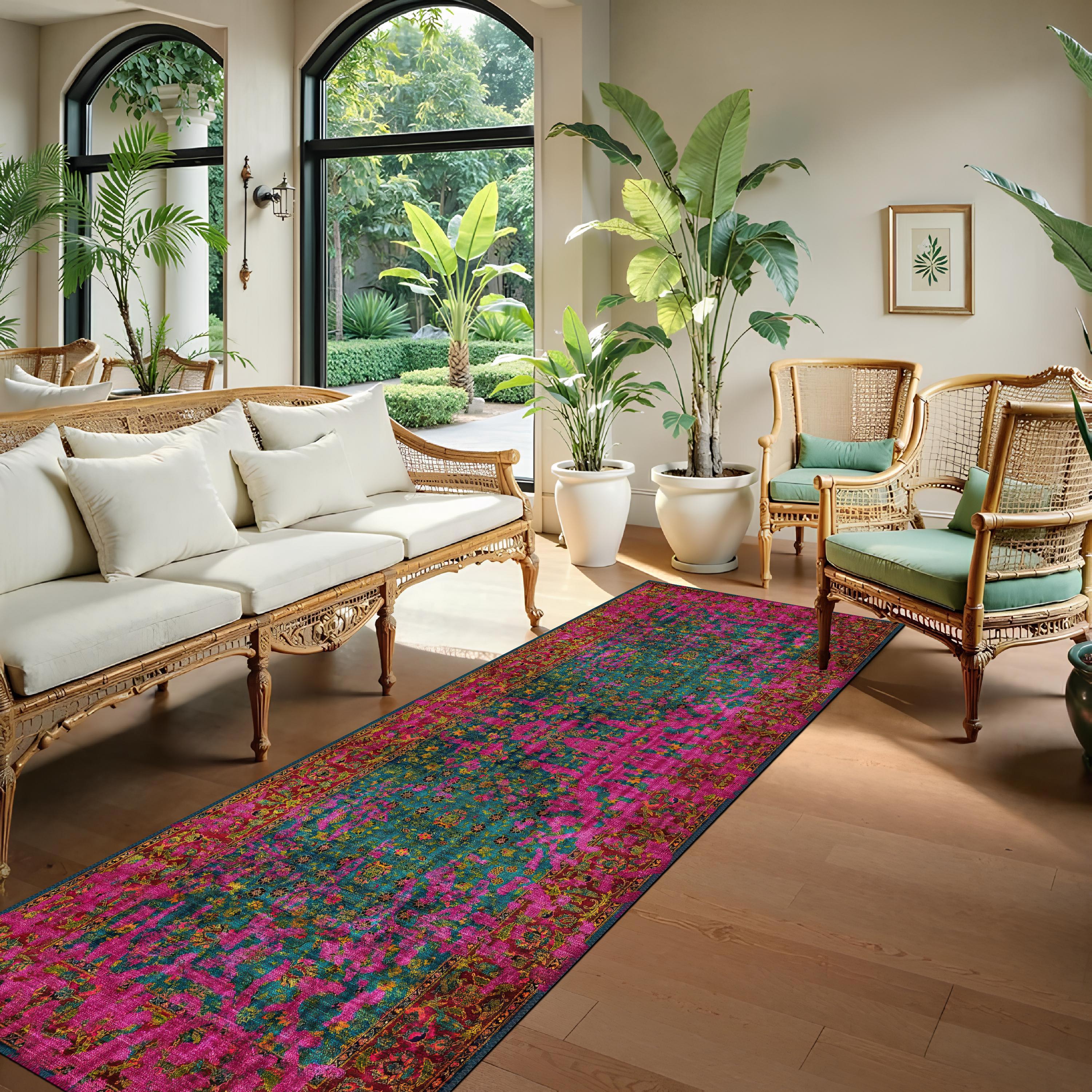 Bohemian Pink And Teal Area Rug Oriental Decor Etsy