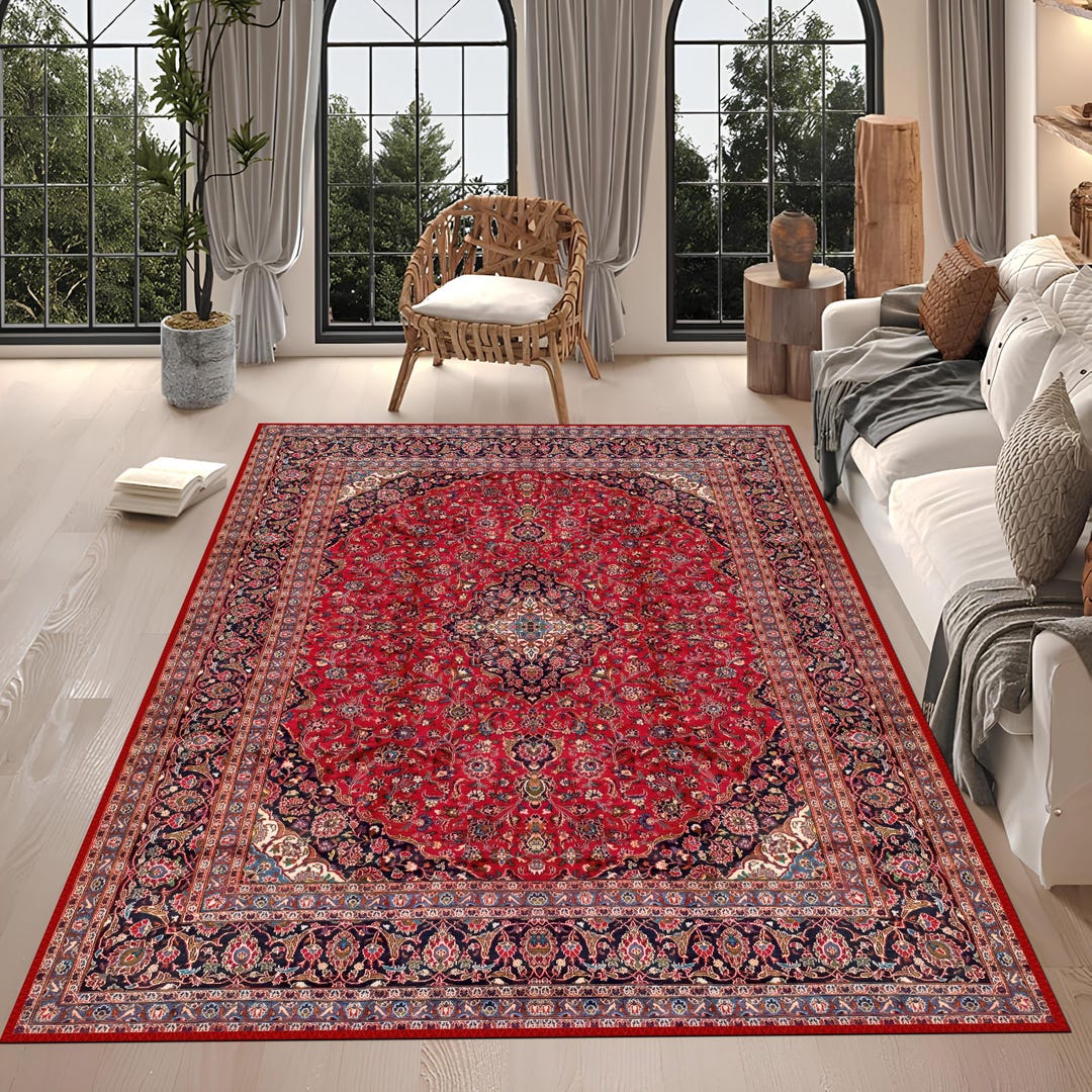 Traditional Oriental Carpet, Medallion Centerpiece Design, Red Persian ...
