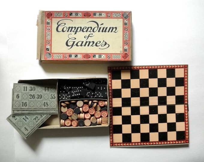 Vintage 1920s Compendium of Games / Board Game Set / Dominos Checkers ...