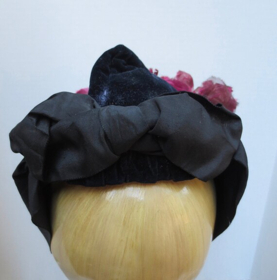 Antique Victorian Black Velvet Bonnet 1870s Hat, Bead… - Gem