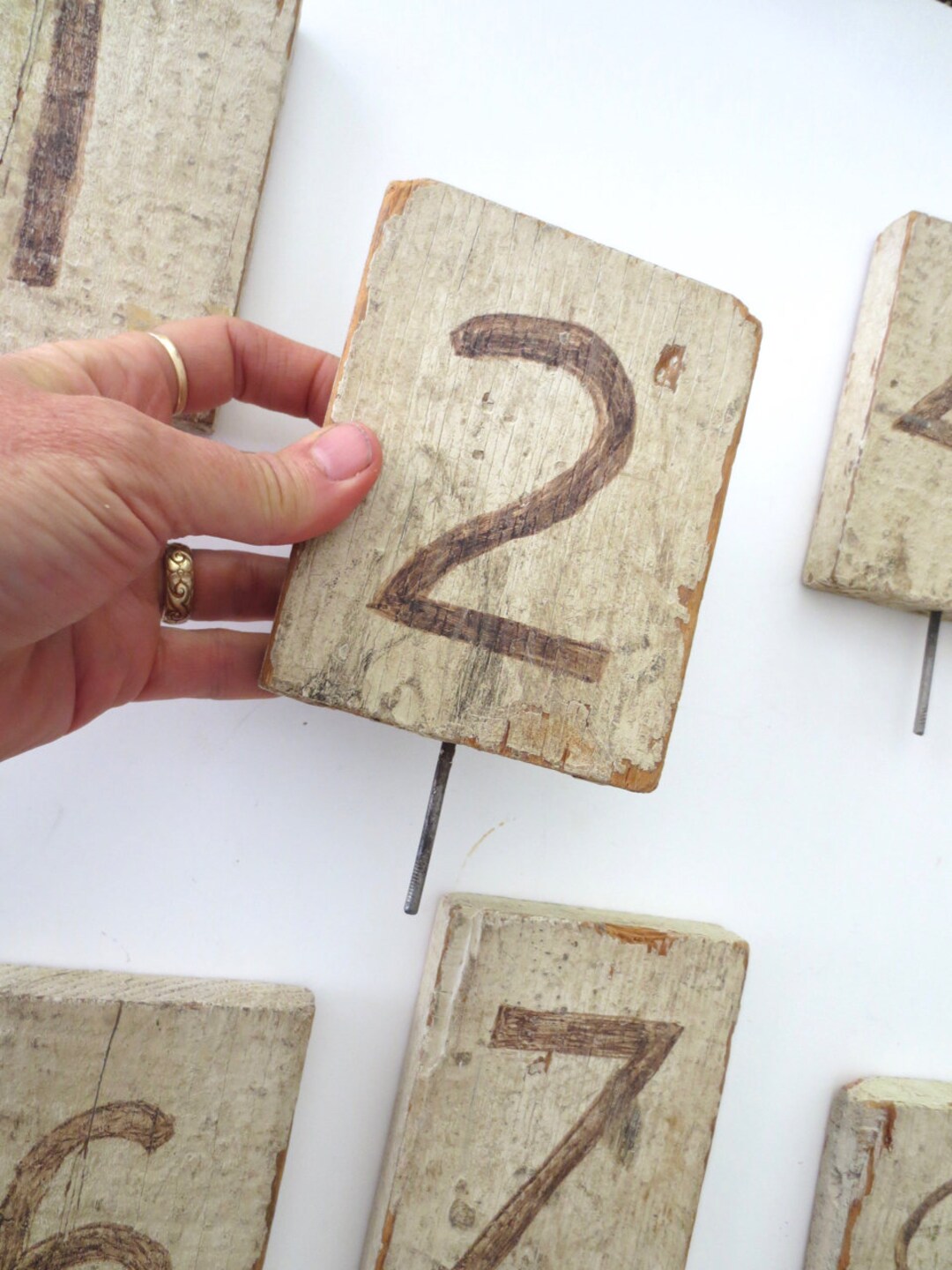 Vintage Primitive Wooden Number Sign 1 10, Hand Painted Rustic Display ...