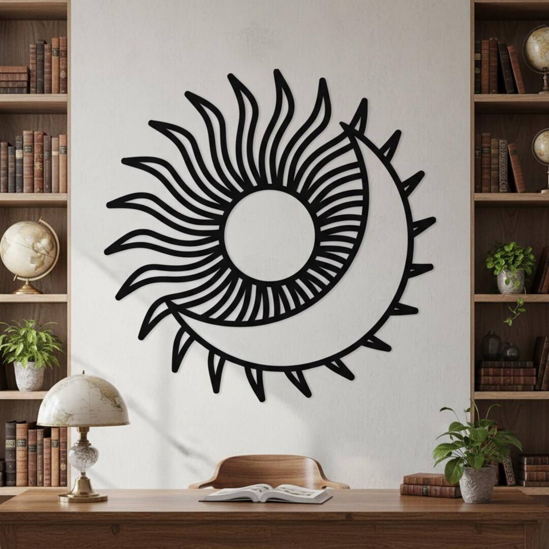 Abstract Sun Wall Sculpture,living Room Celestial Art,rustic Sun Moon ...