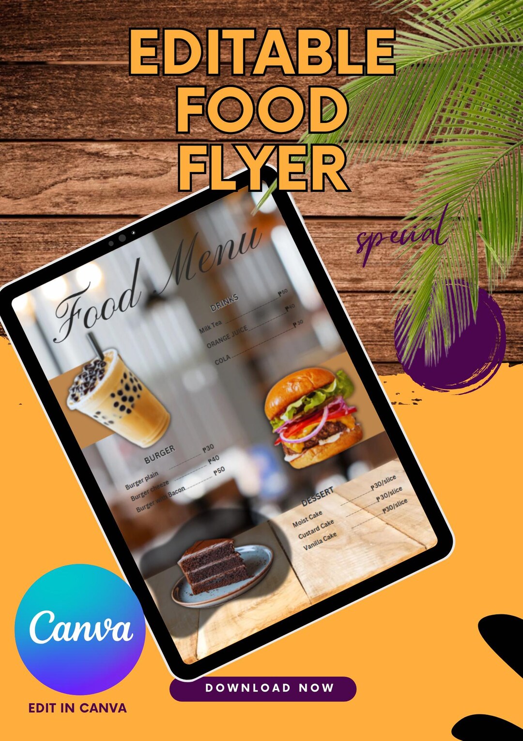 Food Snacks Menu Flyer Template Editable - Etsy