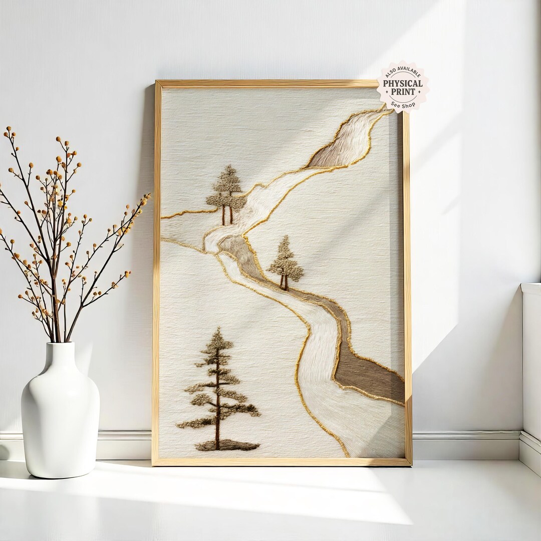 Japandi Embroidery Path Poster – Wabi Sabi Minimal Landscape, Japanese ...