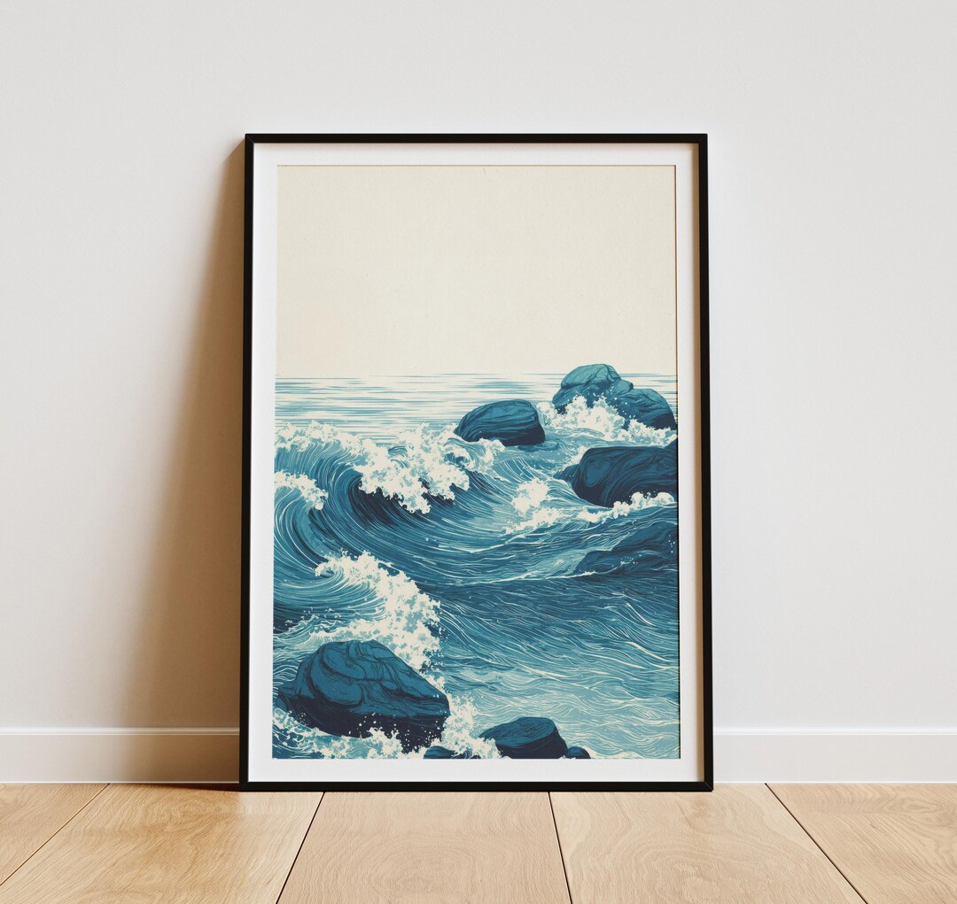 Japandi Blue Waves - Etsy
