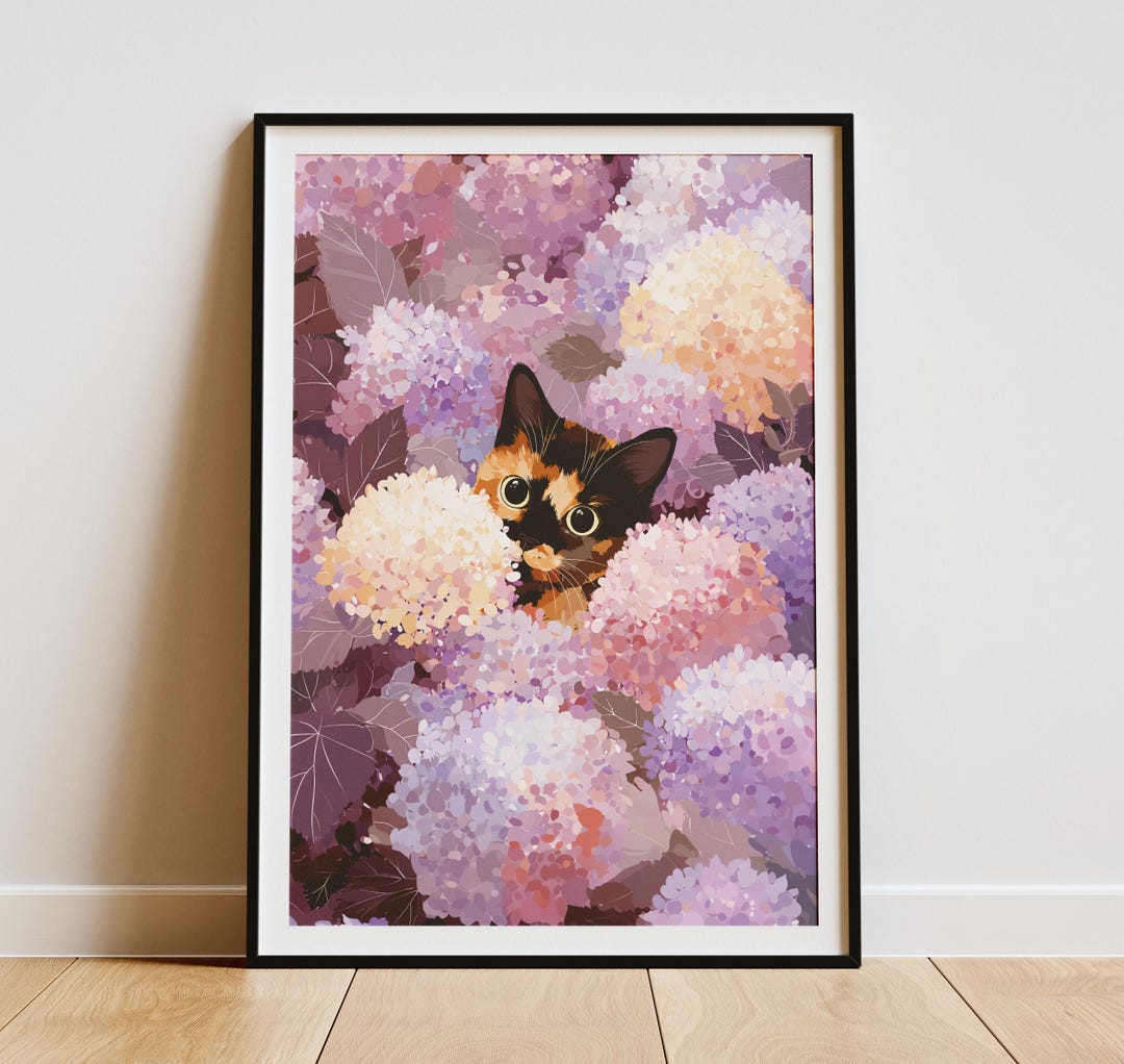 Calico Cat Hydrangea Poster • Botanical Floral Wall Art - Etsy