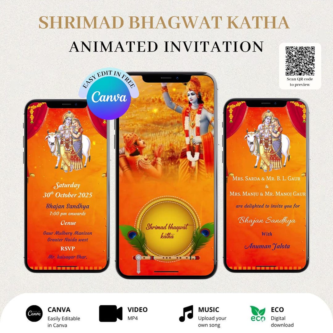 Editable Bhagavad Gita Invitation Template | Digital Hindu Wedding ...