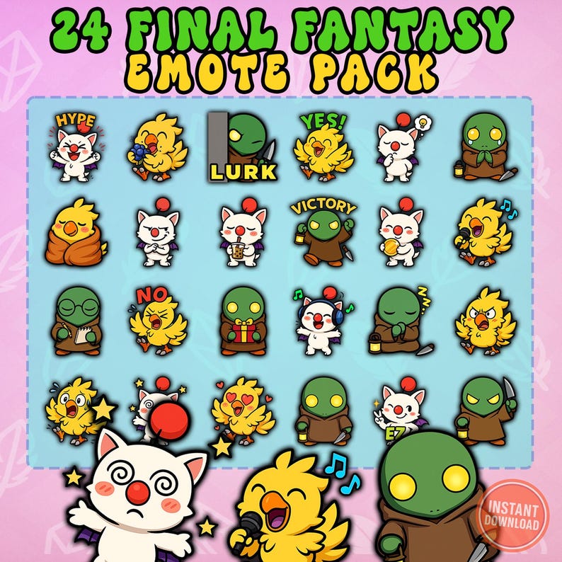 Final Fantasy Emote Pack | 24 Twitch Icons | Chibi Tonberry, Chocobo ...