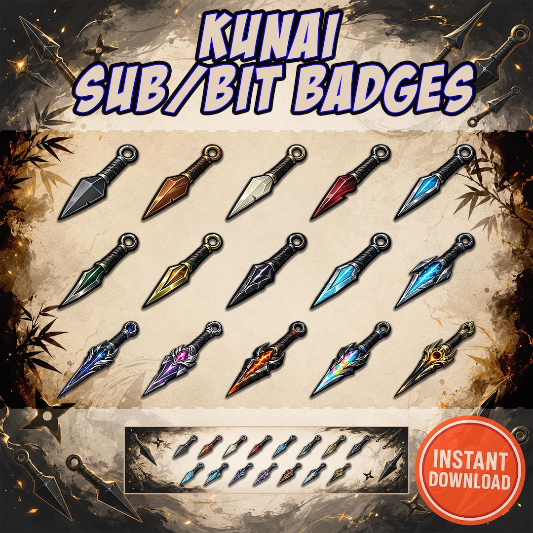 Kunai Twitch Badges | Fantasy Ninja Sub Badges | Gaming Bit Badge Pack ...