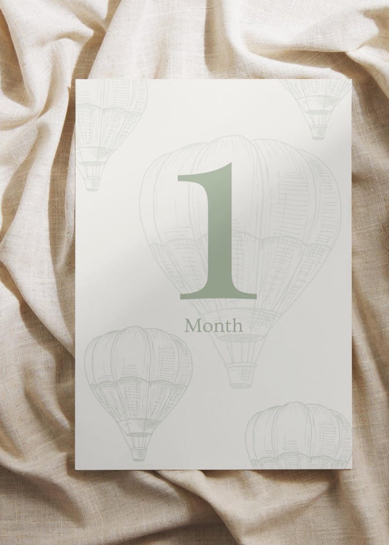 Printable Baby Milestone Cards, Hot Air Balloon Theme in Sage, Monthly ...