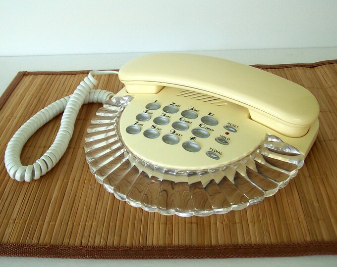 Vintage Telephone Clamshell Design Cream Pushbutton Desk Phone by ...