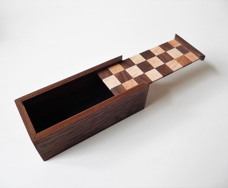 Handmade Wood Box Exotic Wood Checkerboard Sliding Lid Jewelry Box ...