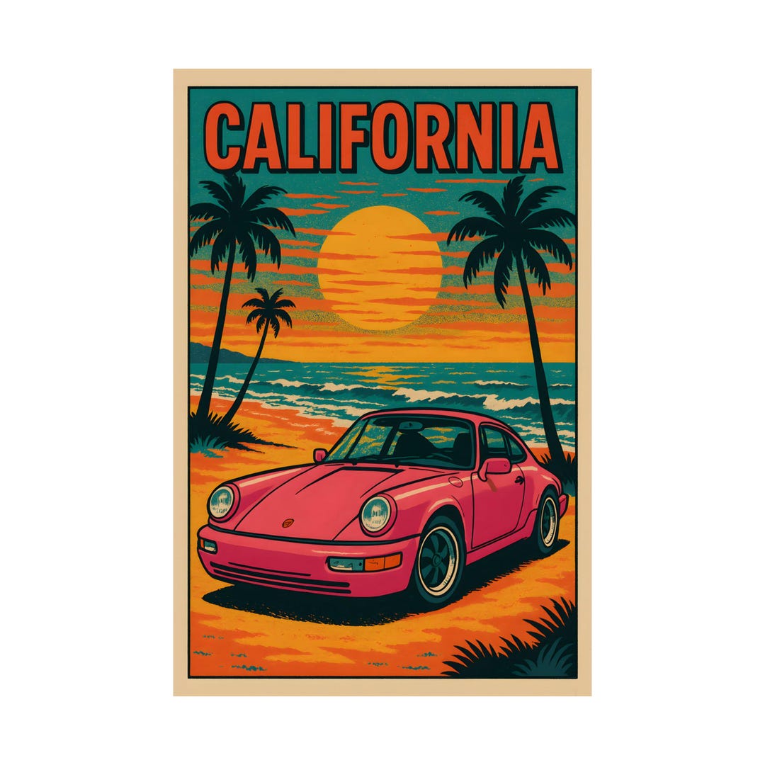 Flamingo Pink Vintage Porsche 964 Matte Vertical Poster, Retro Style ...