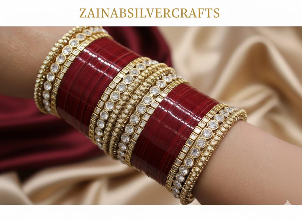 Gold Plated Crystal Stone and Acrylic Bridal Chura | Indian Wedding ...