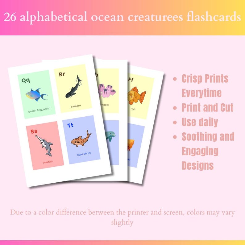 Ocean Animals Alphabet Flashcards: Printable Montessori Cards (PDF ...