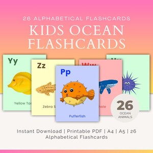 Ocean Animals Alphabet Flashcards: Printable Montessori Cards (PDF ...
