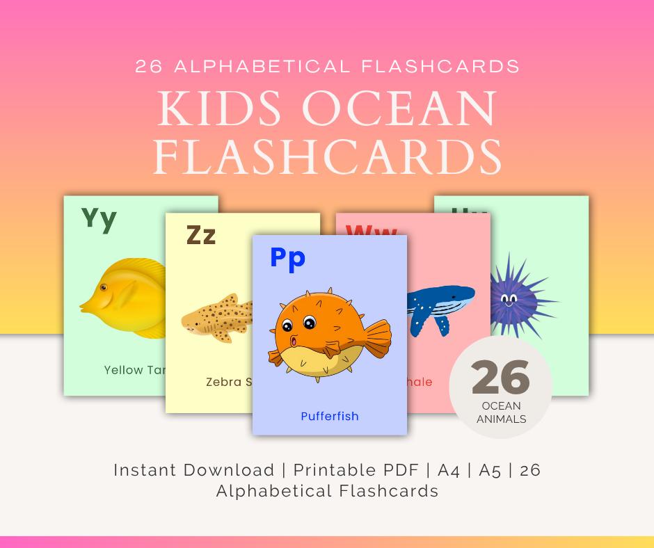 Ocean Animals Alphabet Flashcards: Printable Montessori Cards (PDF ...
