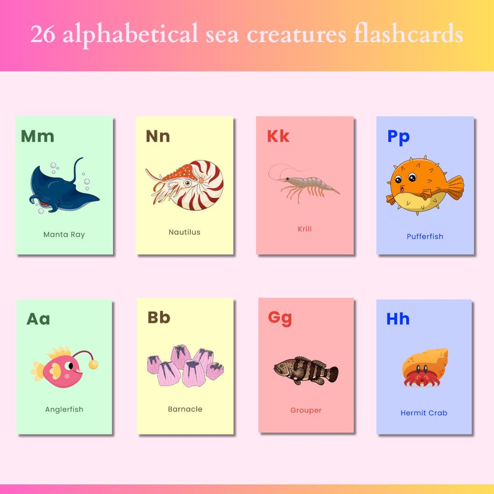 Ocean Animals Alphabet Flashcards: Printable Montessori Cards (PDF ...