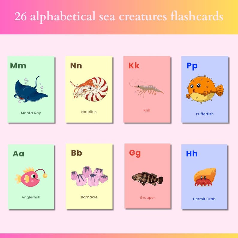 Ocean Animals Alphabet Flashcards: Printable Montessori Cards (PDF ...