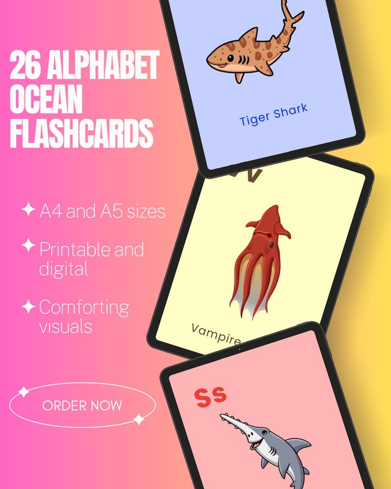 Ocean Animals Alphabet Flashcards: Printable Montessori Cards (PDF ...
