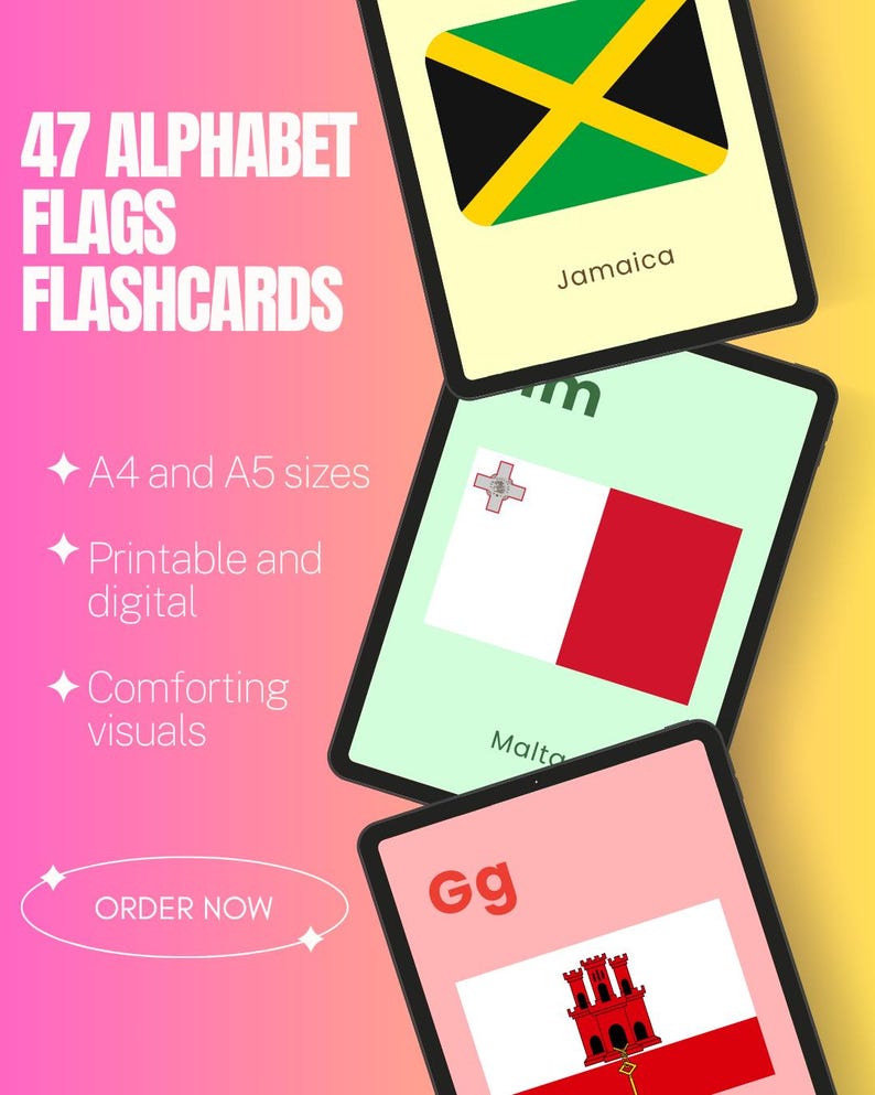 Printable Country Flags Flashcards: Montessori Alphabet Learning (A4/A5 ...