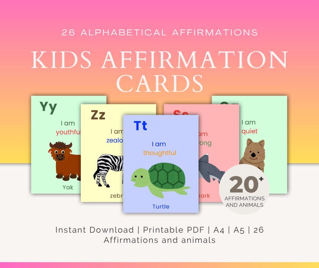 Alphabet Animal Affirmation Cards: Montessori Learning, Positive Kids ...
