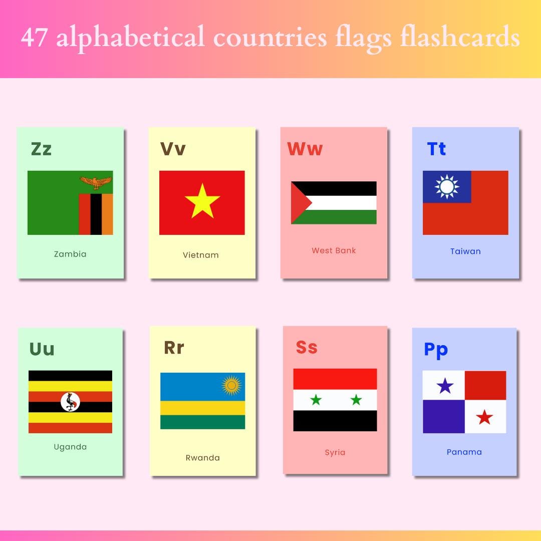 Printable Country Flags Flashcards: Montessori Alphabet Learning (A4/A5 ...