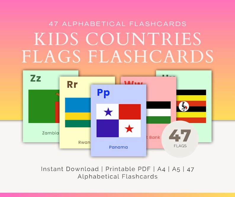 Printable Country Flags Flashcards: Montessori Alphabet Learning (A4/A5 ...