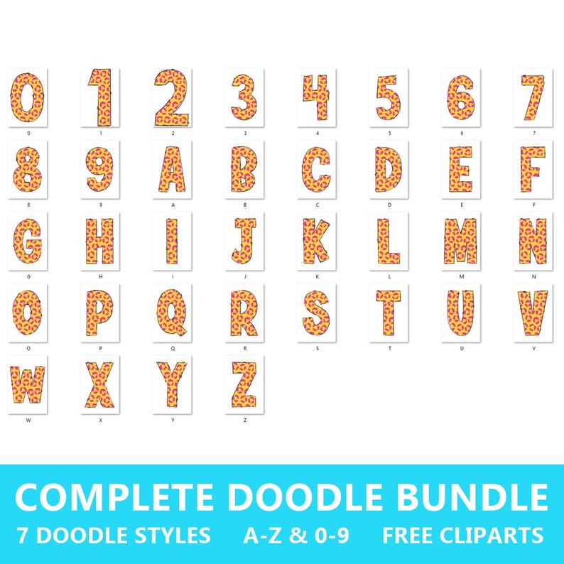 Vibrant Doodle Alphabet Number PNG Bundle Pack | PNG Clipart Font | A-Z ...