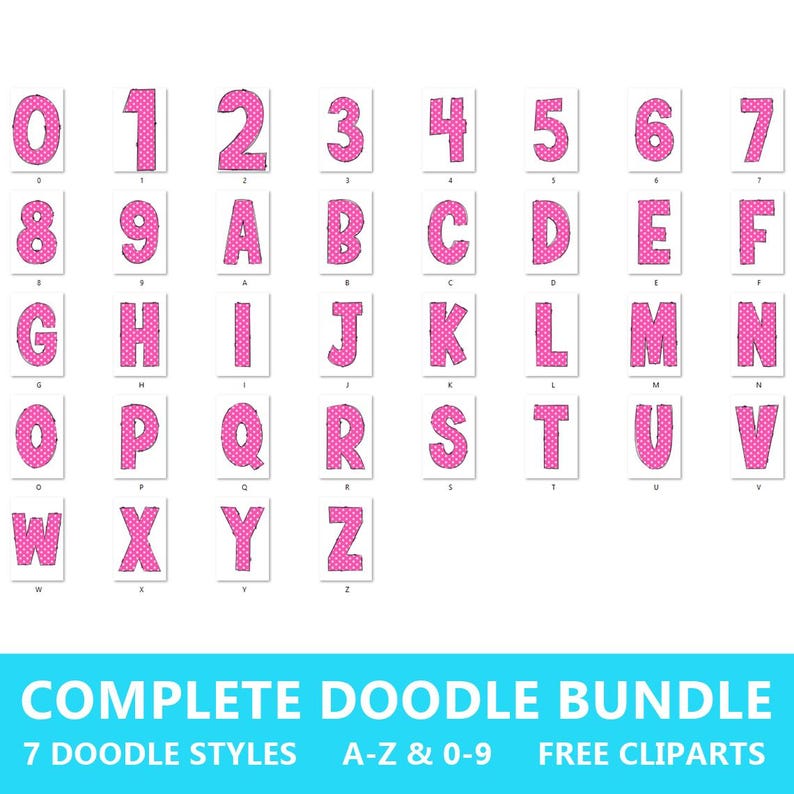 Vibrant Doodle Alphabet Number PNG Bundle Pack | PNG Clipart Font | A-Z ...