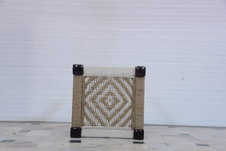 Handwoven Indian Wooden Stool – Traditional Bajot Charpai Seat – Rustic ...