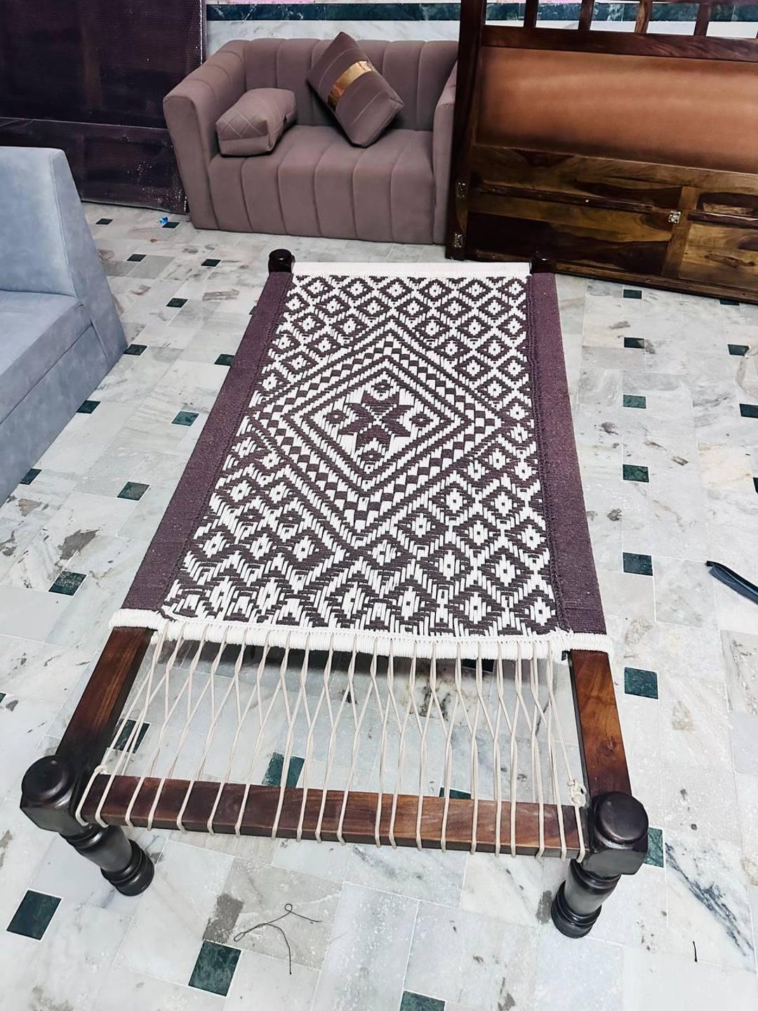 Handwoven Brown Charpai Cot – Wooden Indian Daybed – Boho Rustic ...