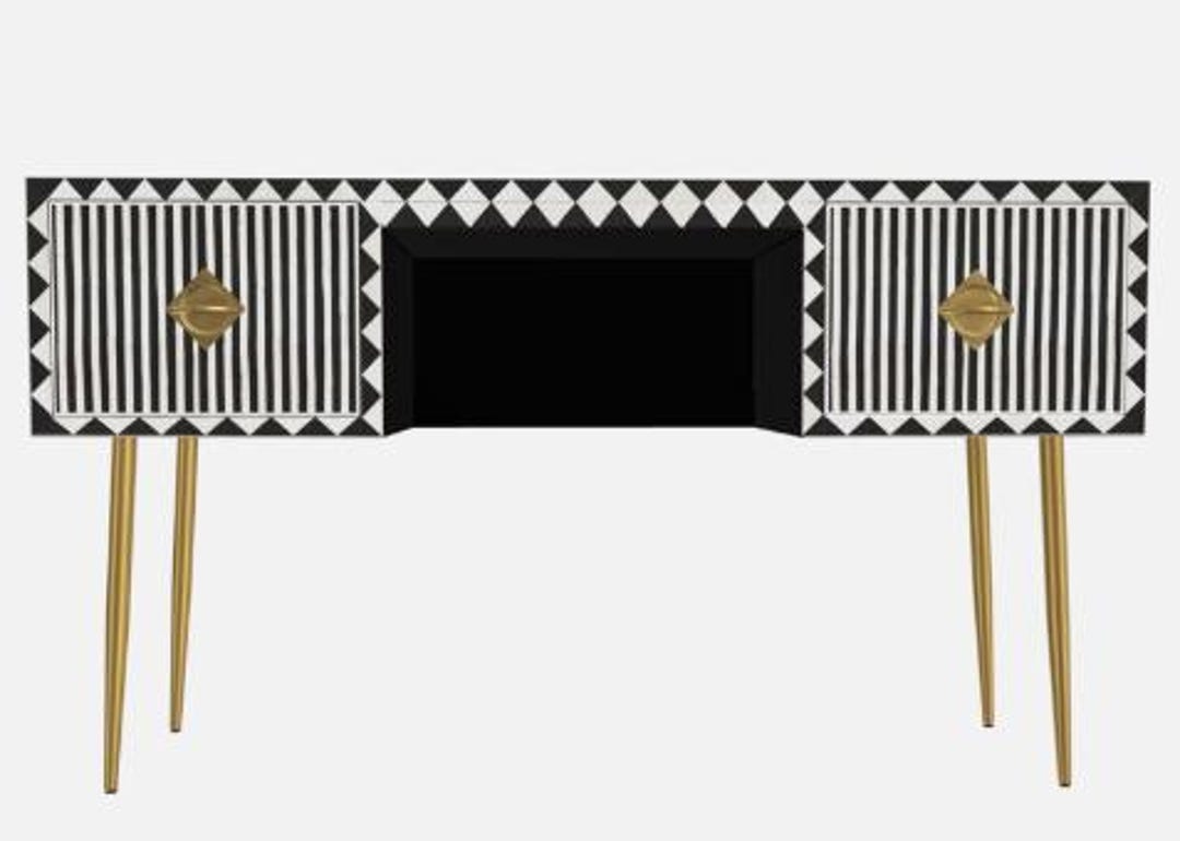Black and White Striped Bone Inlay Study Table With Brass Legs ...