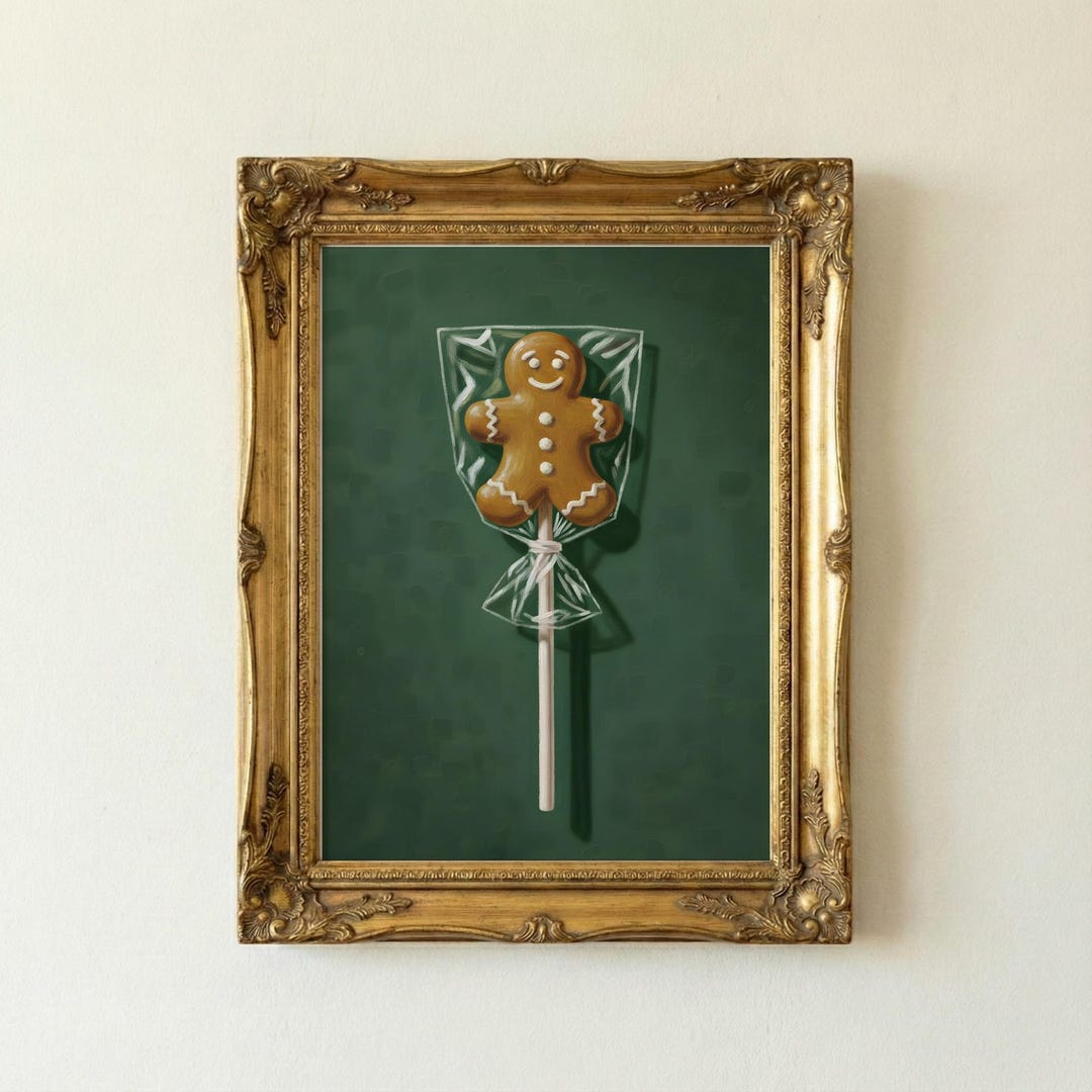 Printable Gingerbread Lollipop Wall Art – Green Background - Digital ...