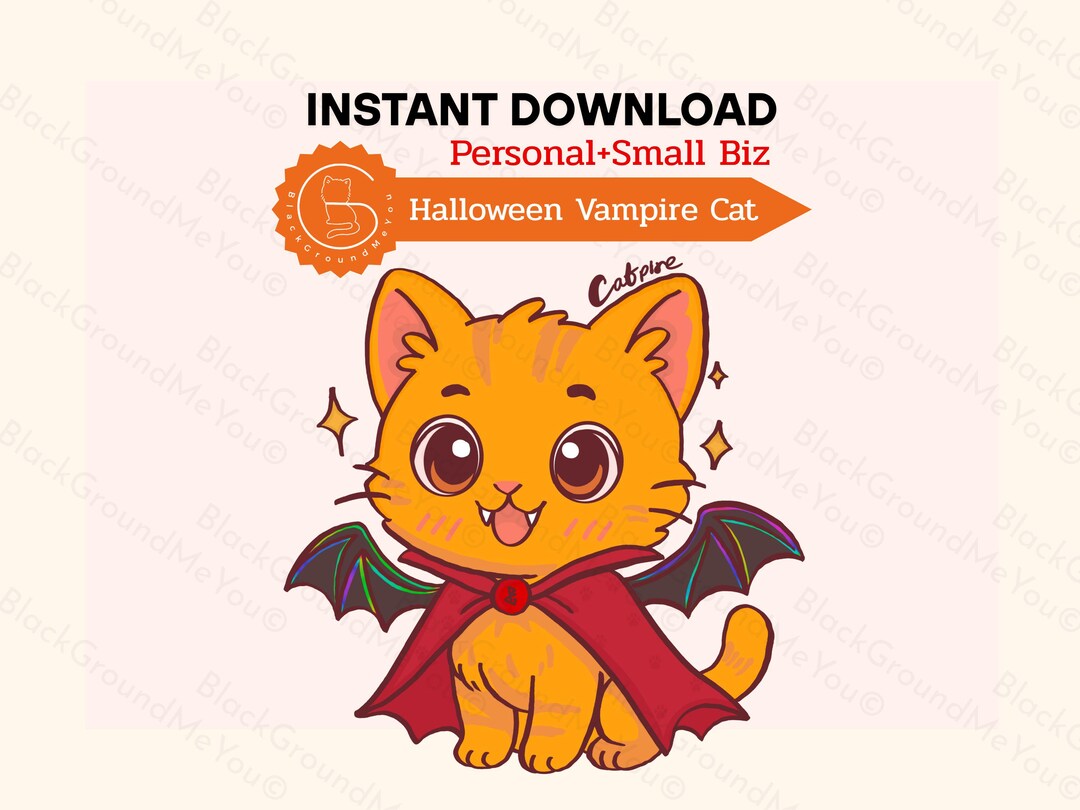 Halloween Vampire Cat PNG Clipart - Cute Orange Tabby Digital Art for ...