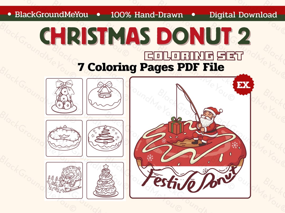Christmas Donut Coloring Pages Set | Santa Claus & Festive Donuts ...