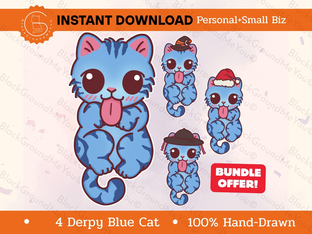 Kpop Blue Derpy Cat Clipart Bundle: Holiday Hats PNG (digital Download ...