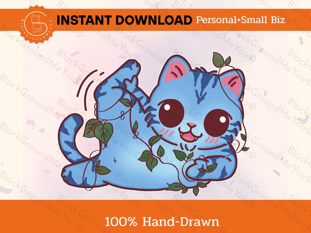 Kpop Blue Tiger Cat Vines Clipart: Blue Derpy Kawaii PNG (digital ...