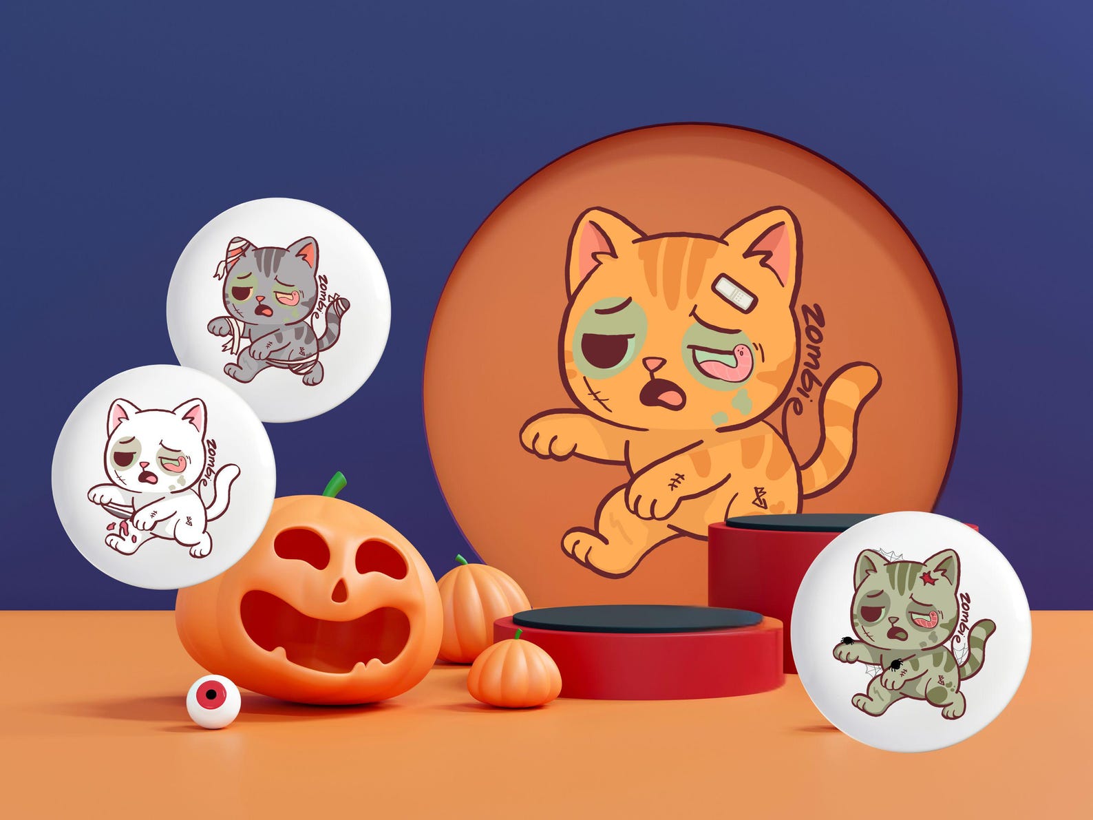 Undead Zombie Cat Clipart Bundle: Kawaii Halloween PNG Graphics ...