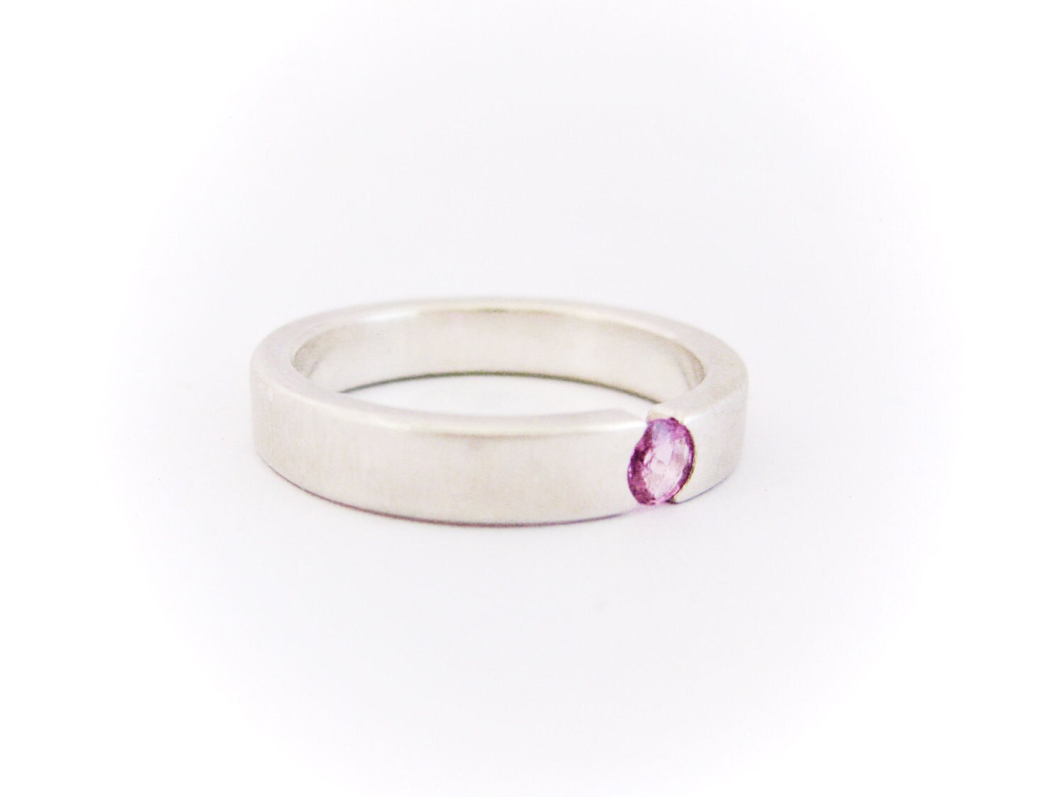 Sapphire Tension Setting Ring Engagement Silver Ring With | Etsy