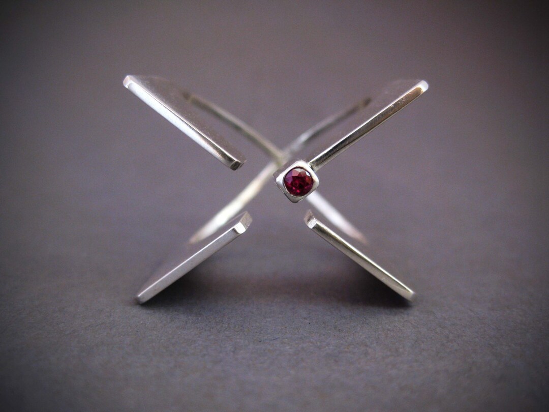 Ruby Cross Ring - Engagement Ring With Natural Stone - Modern Ring - Etsy