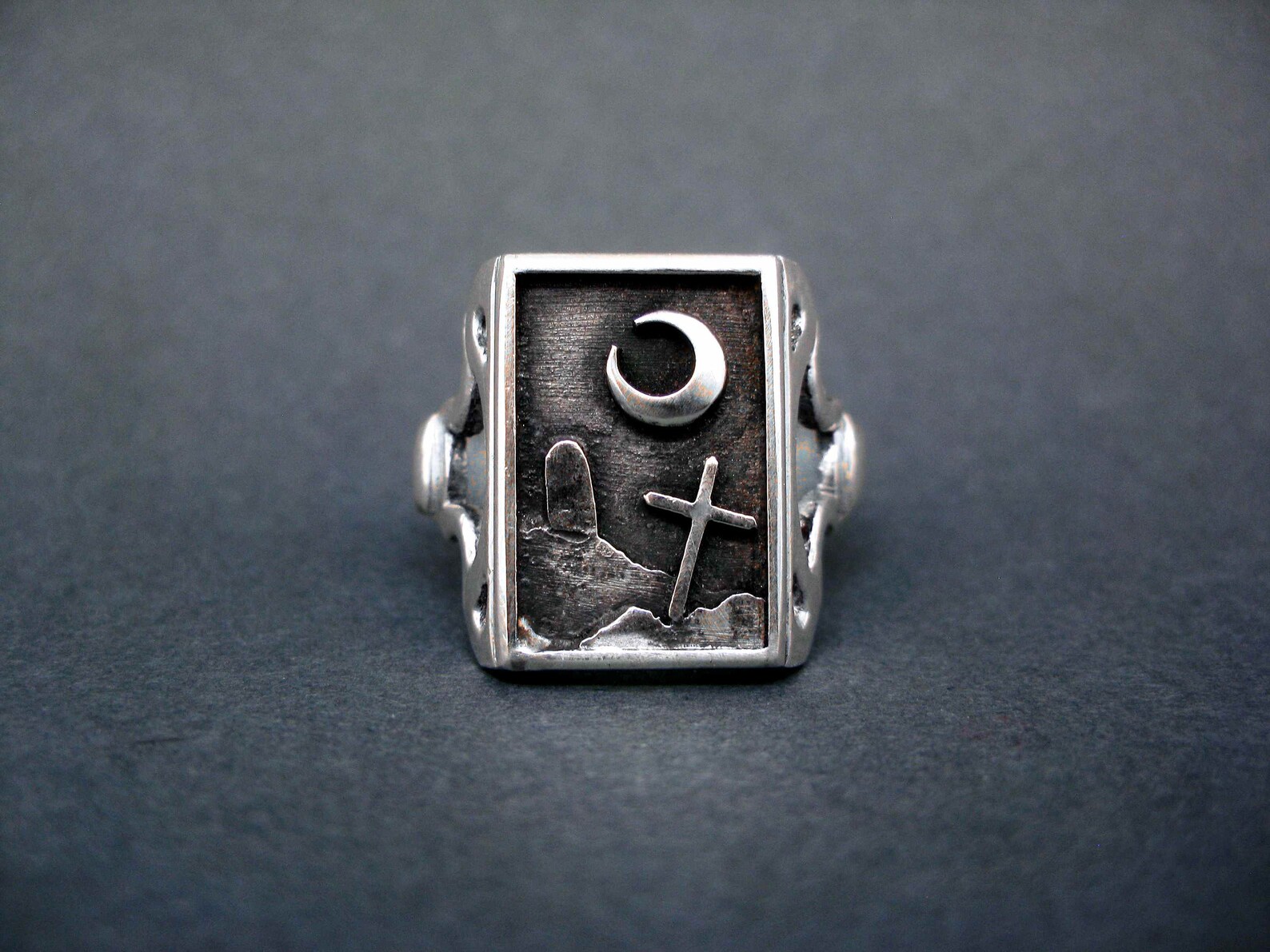 Cemetery Ring With Sterling Silver Signet Ring Gothic Ring - Etsy