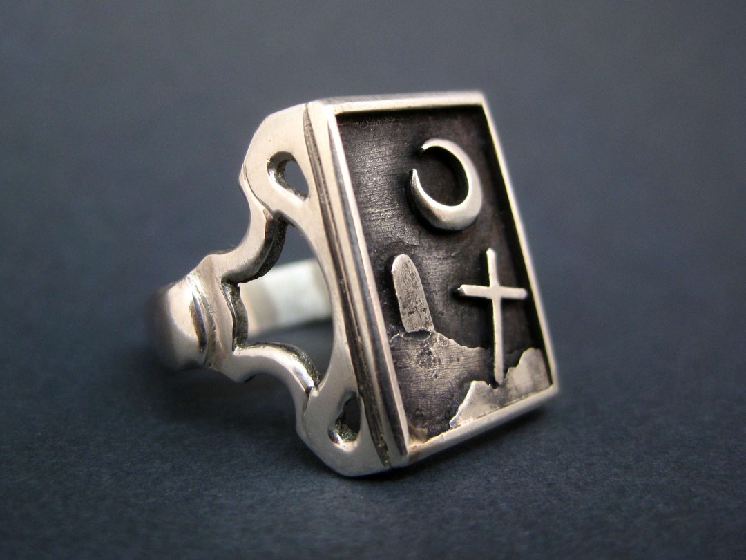 Cemetery Ring With - Sterling Silver Signet Ring - Gothic Ring - Etsy