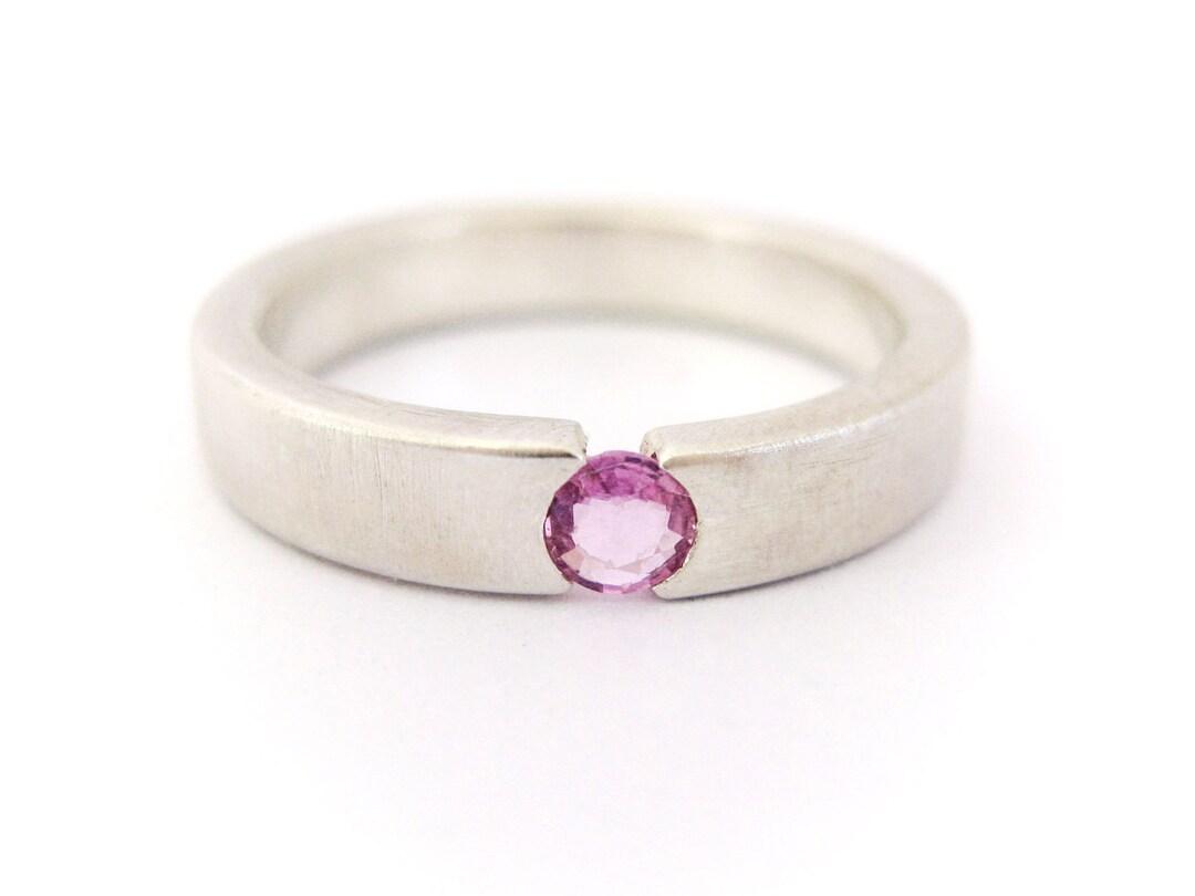 Sapphire Tension Setting Ring - Engagement Silver Ring With Natural ...