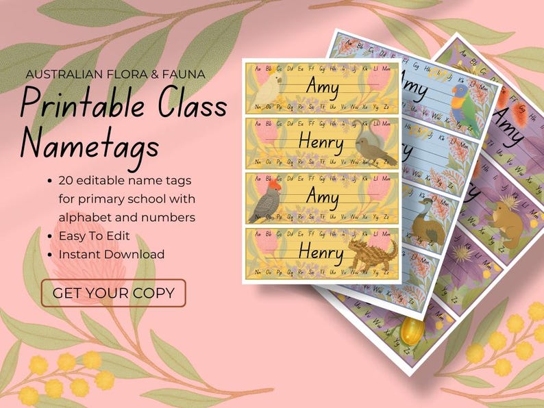 Editable Aussie Name Tags – Native Flora & Fauna - Etsy