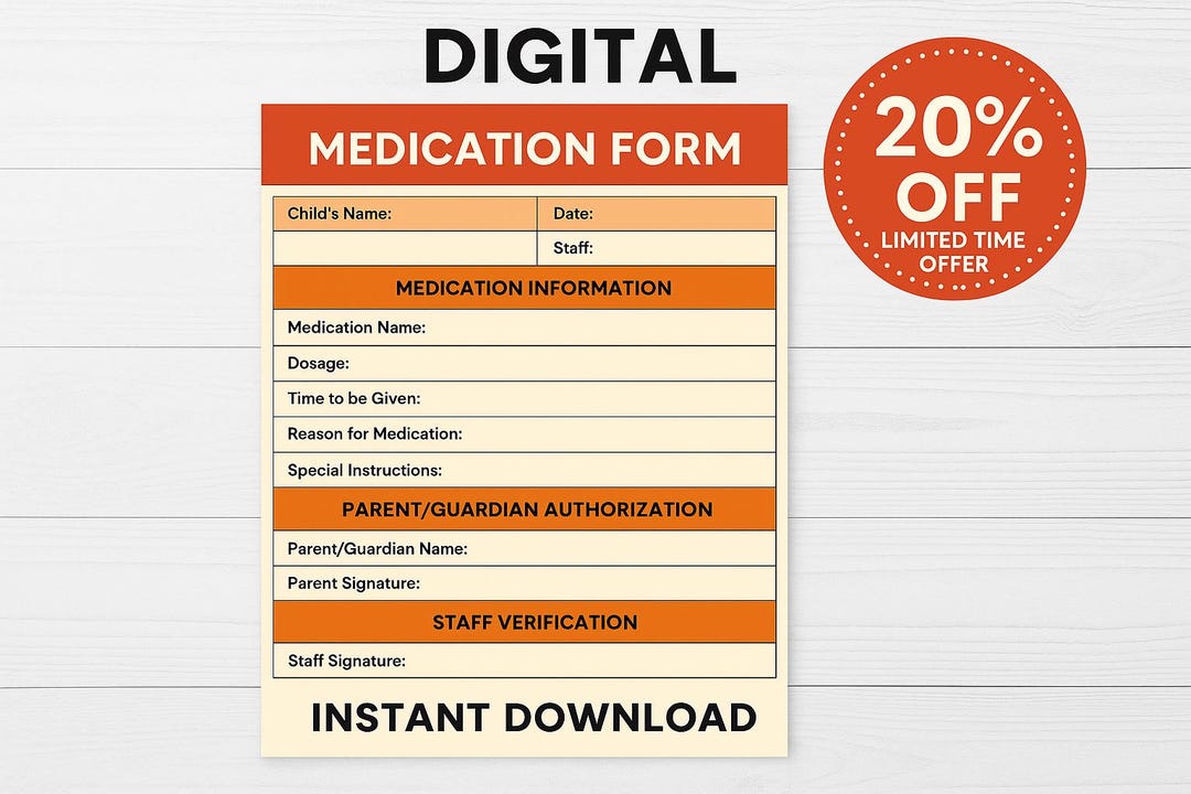 Medication Authorization Form PDF – Printable & Fillable Daycare, Preschool, Childcare Template ...