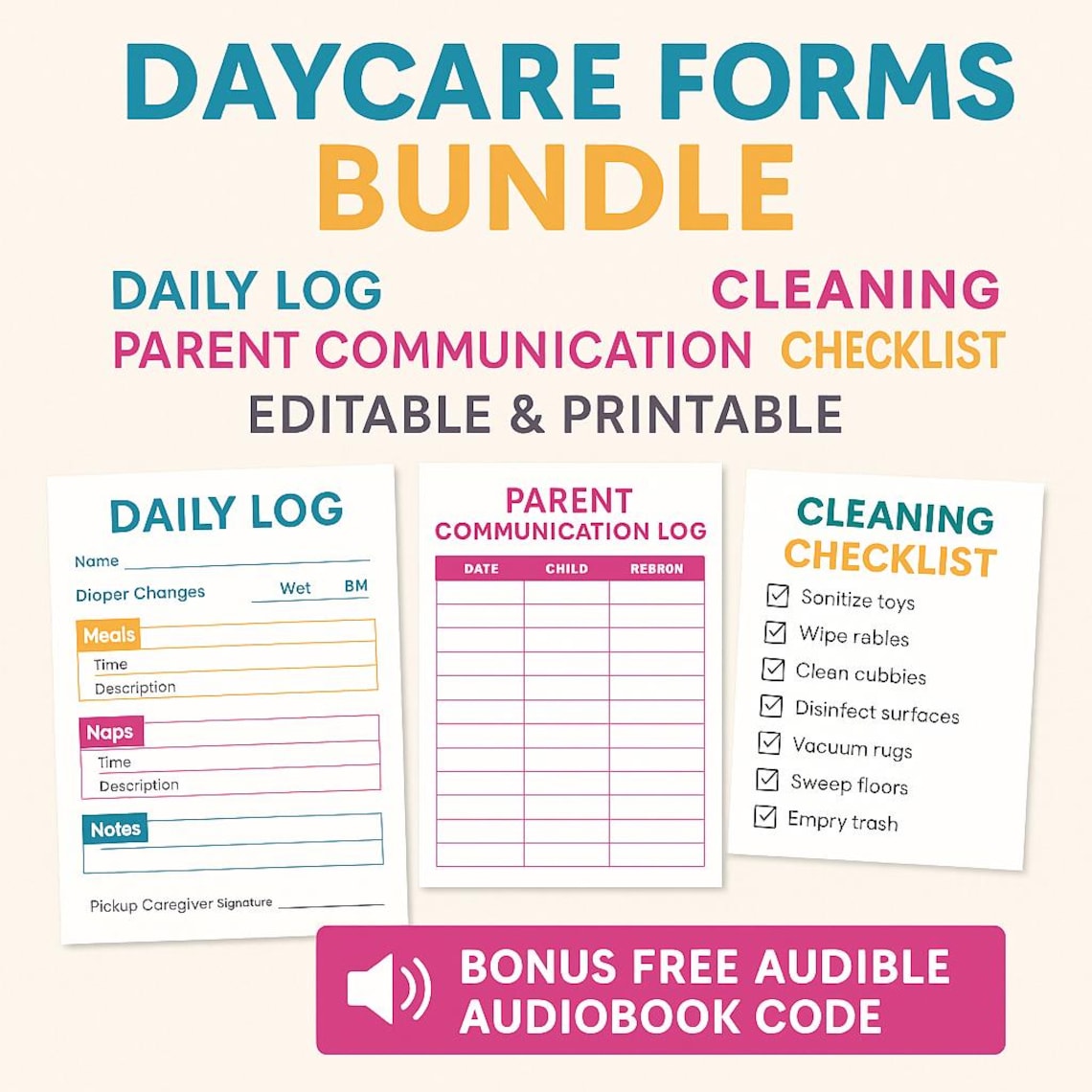 Daycare Forms Bundle PDF – Printable & Fillable Daily Log, Parent ...